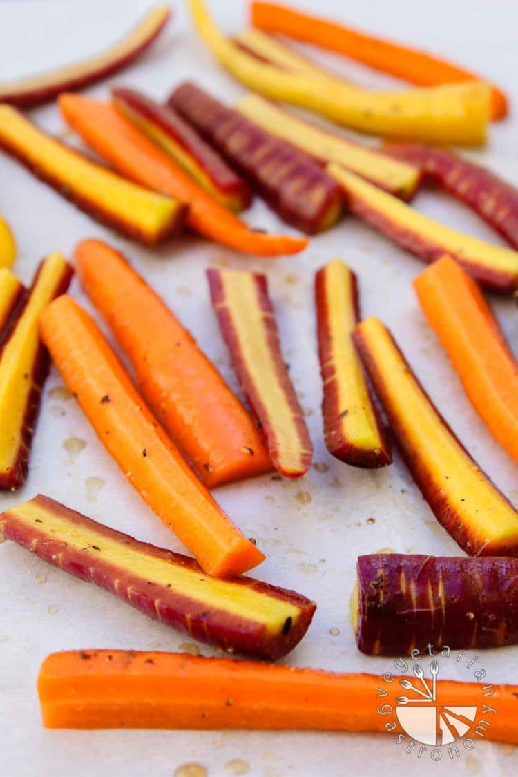 Simple Maple Roasted Colored Carrot Sticks - Vegetarian Gastronomy